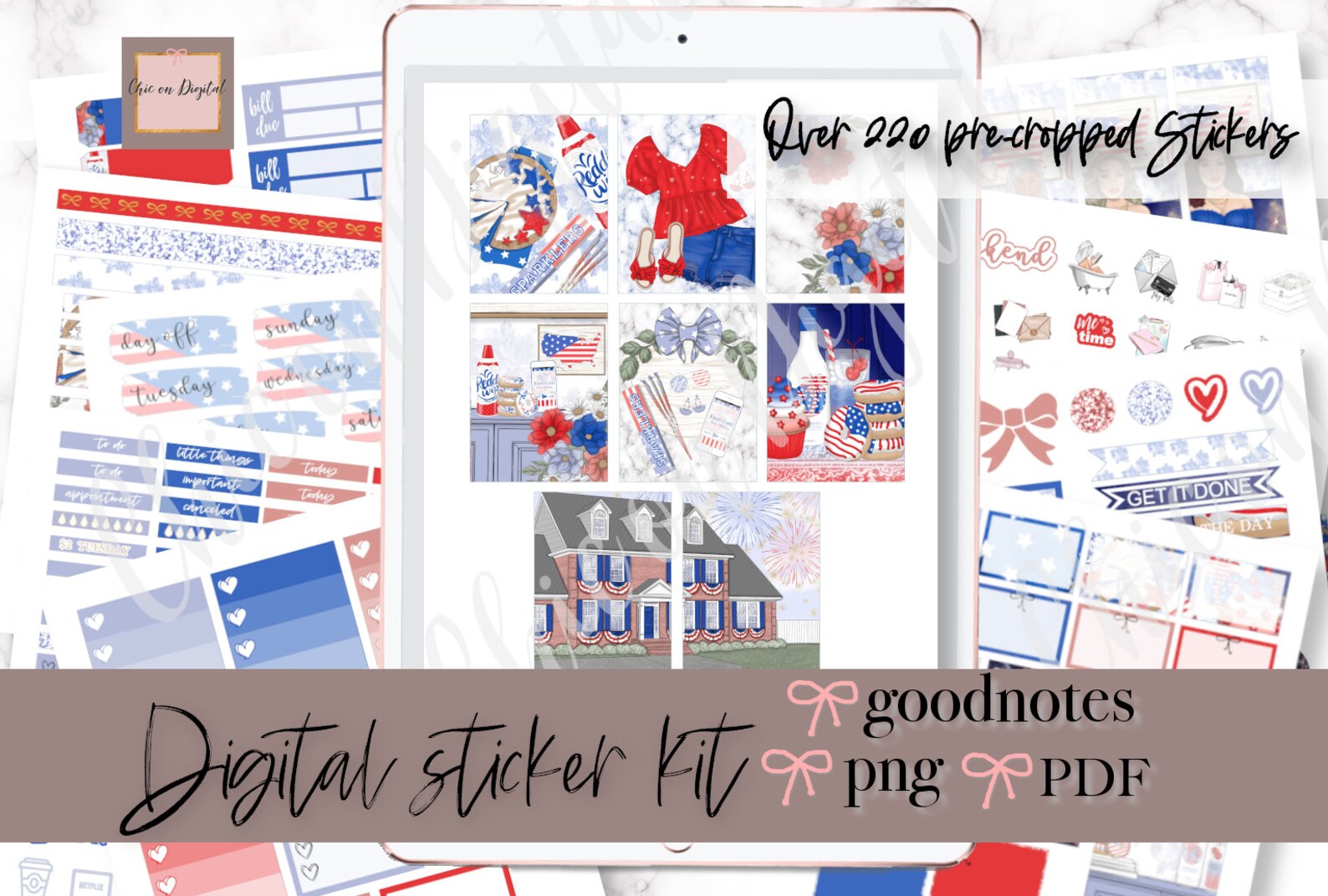 JULY 4th GOODNOTES STICKERS, Independence Day Digital Planner Stickers ...