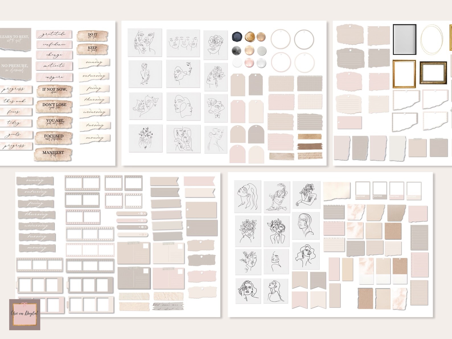Moodboard DIGITAL STICKERS, Aesthetic Digital Stickers, Neutral ...