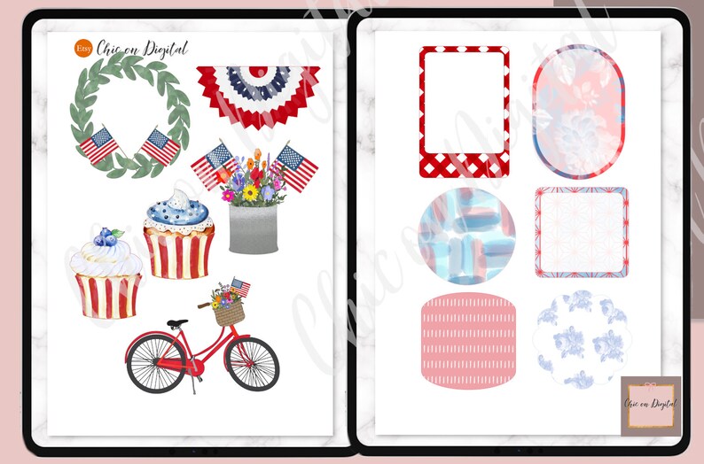 JULY 4th Digital Stickers, Independence Day Goodnotes Stickers, Pre ...