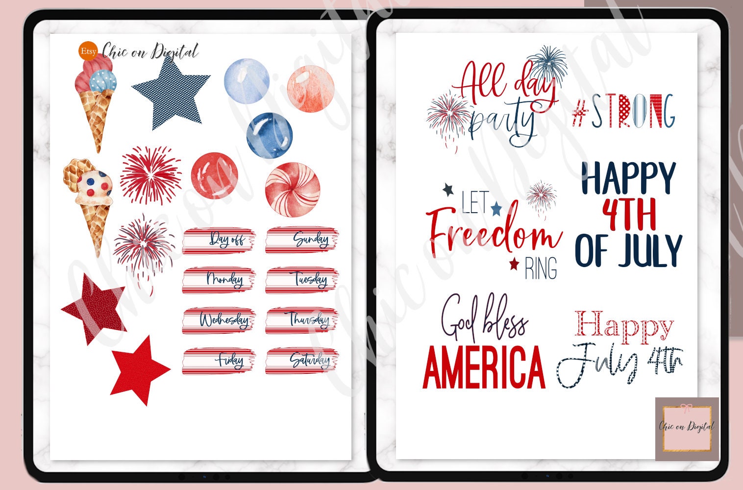 JULY 4th Digital Stickers, Independence Day Goodnotes Stickers, Pre ...