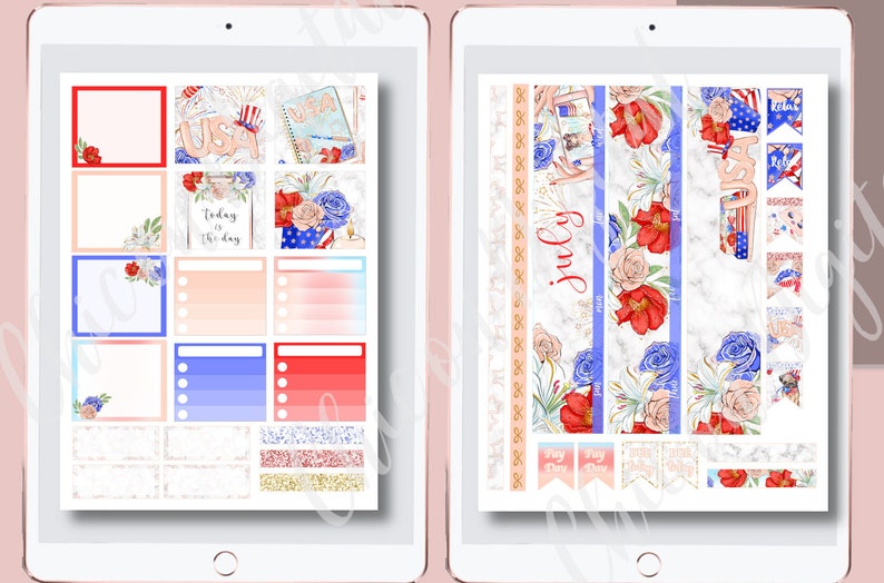 JULY MONTHLY KIT Digital Stickers July 4th Goodnotes Planner - Etsy