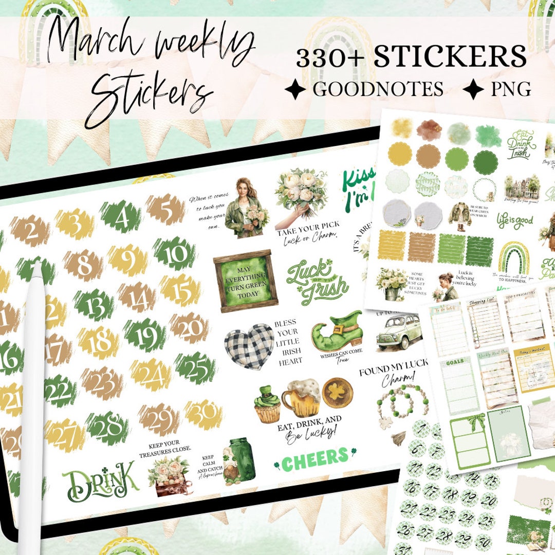 March GOODNOTES STICKER, St Patrick Digital Sticker Seasonal ...