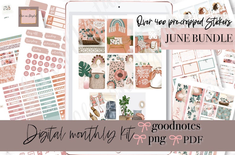 JUNE MONTHLY Digital Stickers Summer Goodnotes Stickers June | Etsy