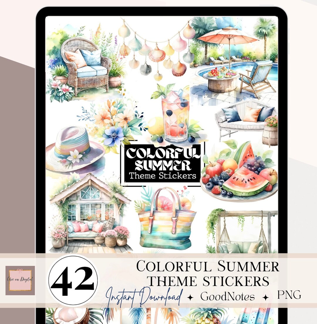 Colorful Summer Digital STICKER, Goodnotes Sticker Pack, Relax Digital ...