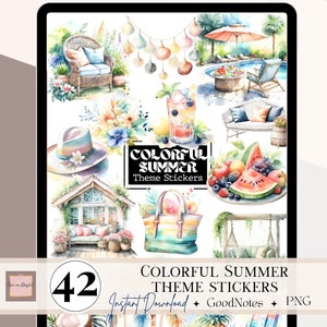 Colorful Summer Digital STICKER, Goodnotes Sticker Pack, Relax Digital ...