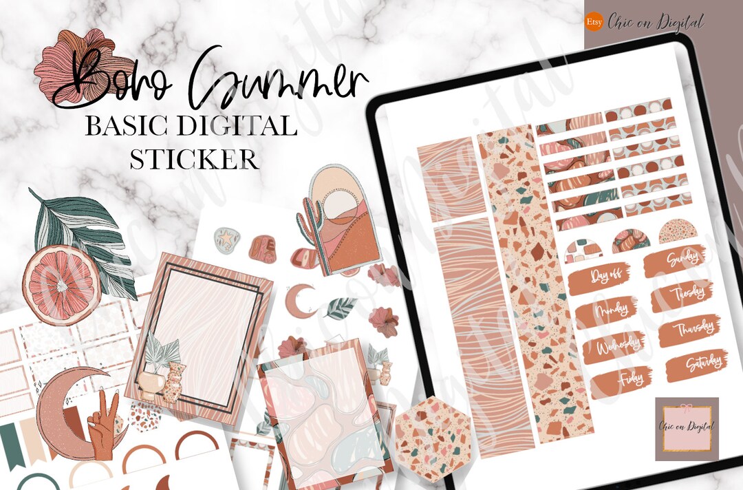 BOHO Summer GOODNOTES STICKERS, Boho Digital Stickers, Date Goodnotes ...