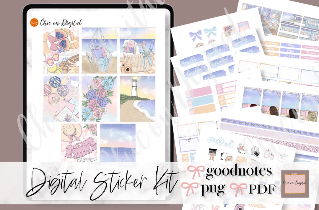 BEACH DIGITAL Planner STICKERS, Summer Goodnotes Stickers, Beachside ...