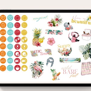 AUGUST DIGITAL PLANNER Stickers, Beach Goodnotes Sticker, Summer ...