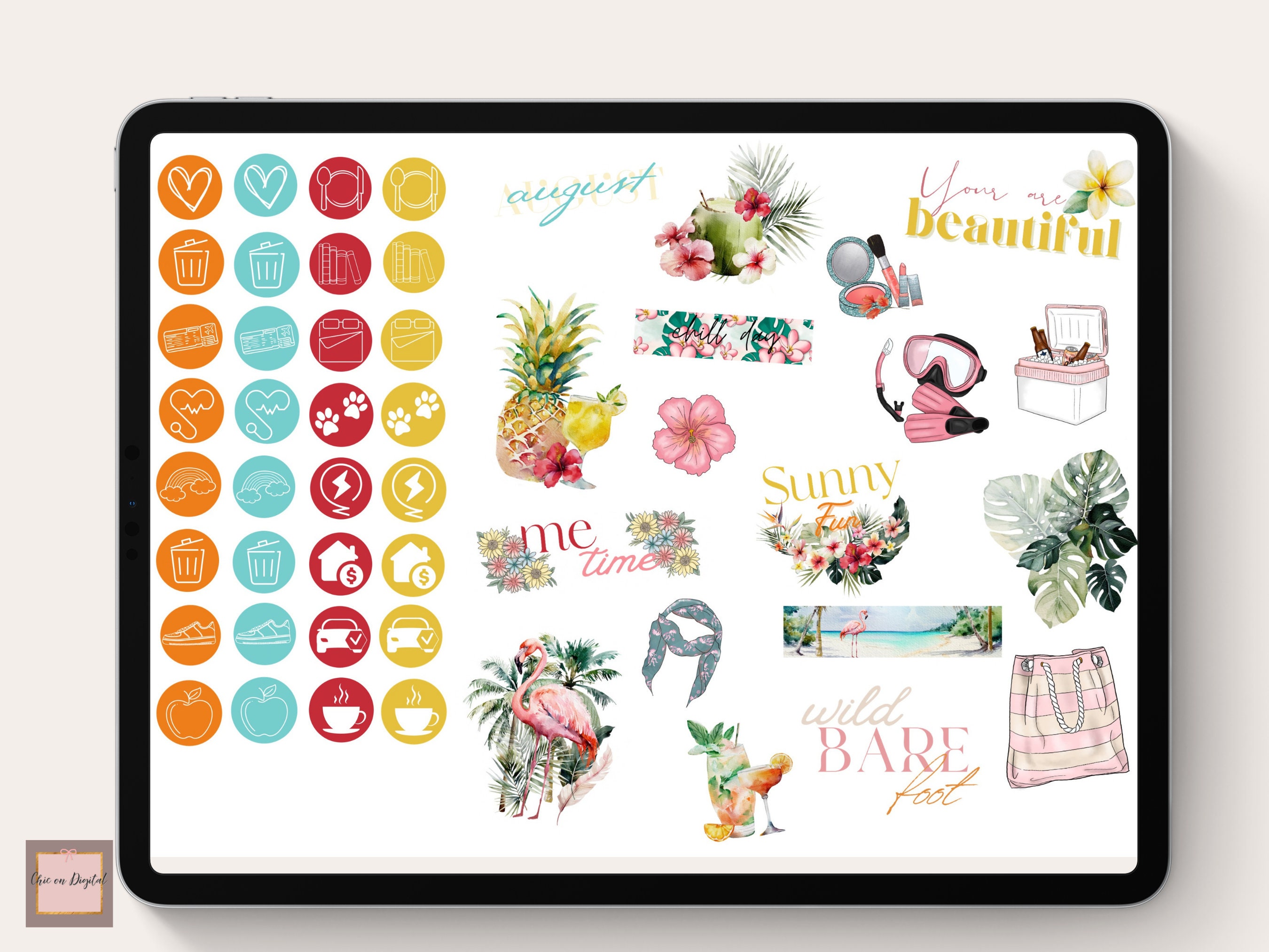 AUGUST DIGITAL PLANNER Stickers, Beach Goodnotes Sticker, Summer ...