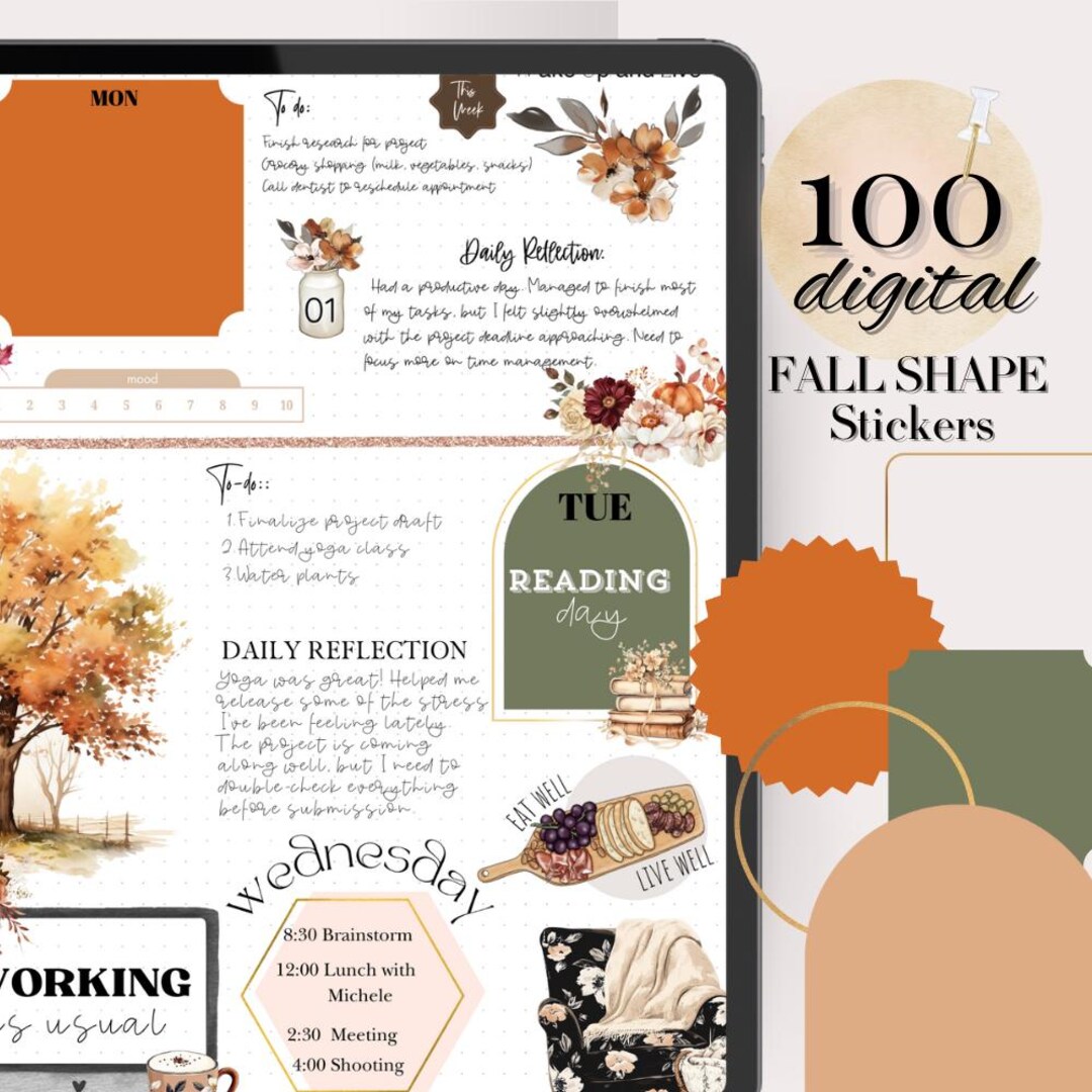 FALL DIGITAL Shape Sticker for Goodnotes, November Autumn Widget ...