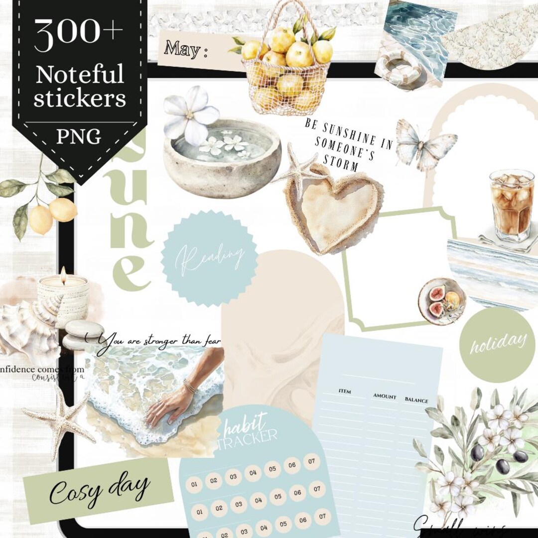 Noteful Digital Stickers Summer Beach, Coastal Cruise July June Sticker ...