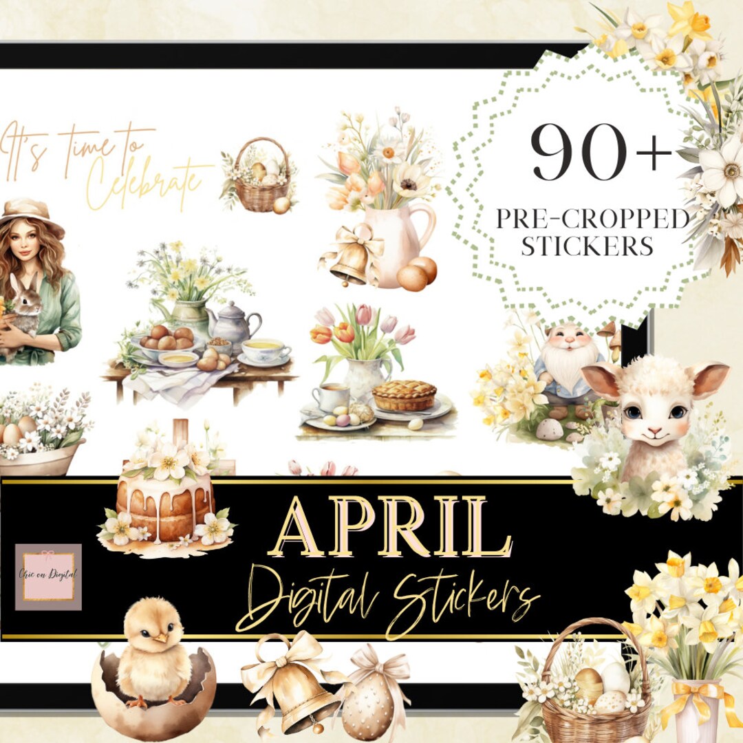 APRIL DIGITAL Stickers for Goodnotes EASTER Digital Sticker Spring ...