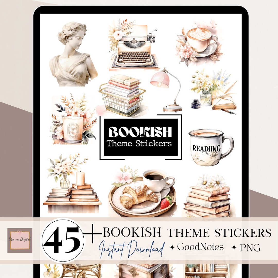 Bookish Digital Stickers: Reading Theme, Goodnotes Pngs (48 Designs) - Etsy
