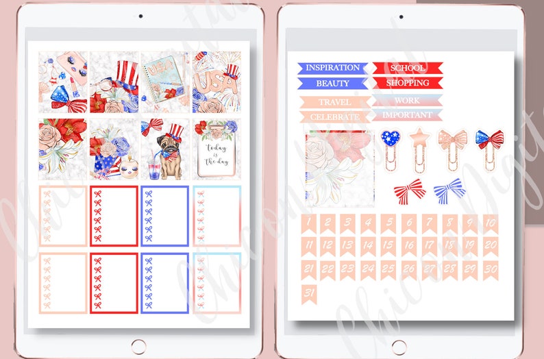 JULY MONTHLY KIT Digital Stickers July 4th Goodnotes Planner - Etsy