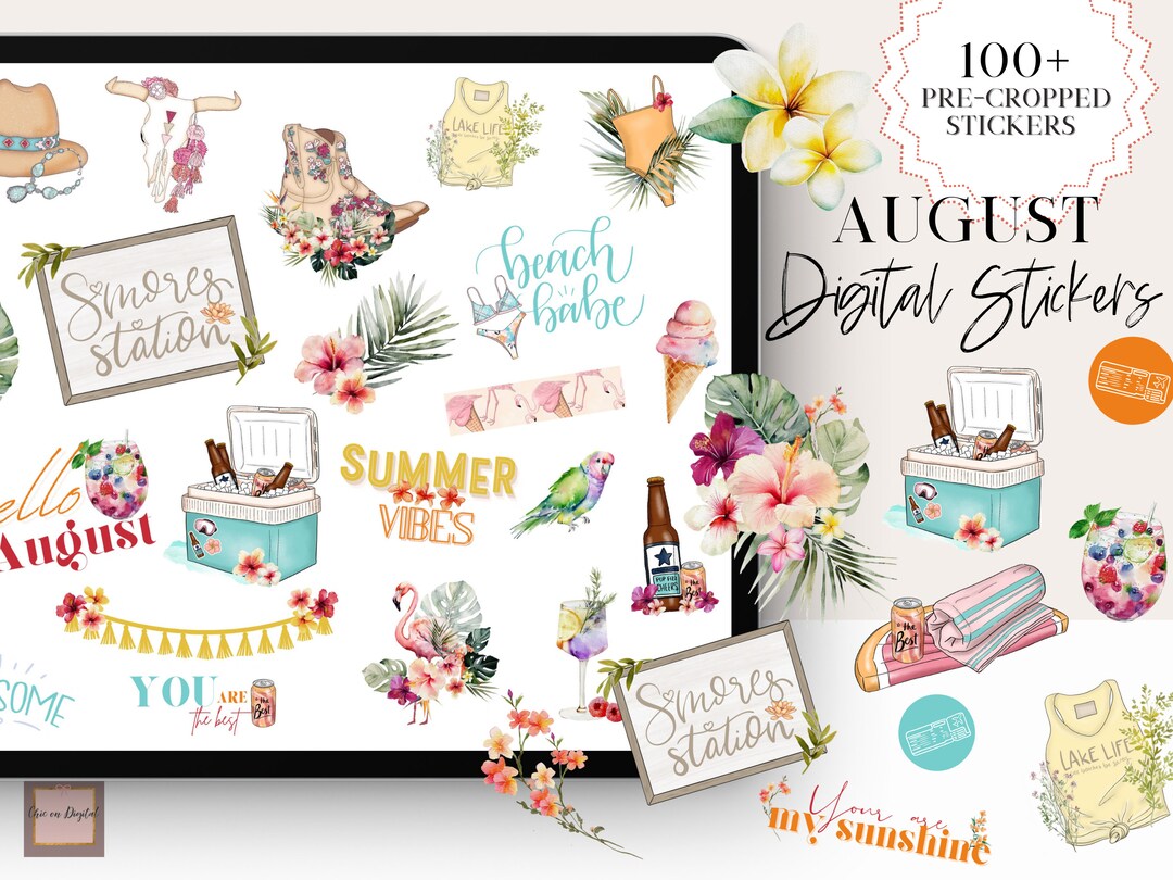 AUGUST DIGITAL PLANNER Stickers, Beach Goodnotes Sticker, Summer ...