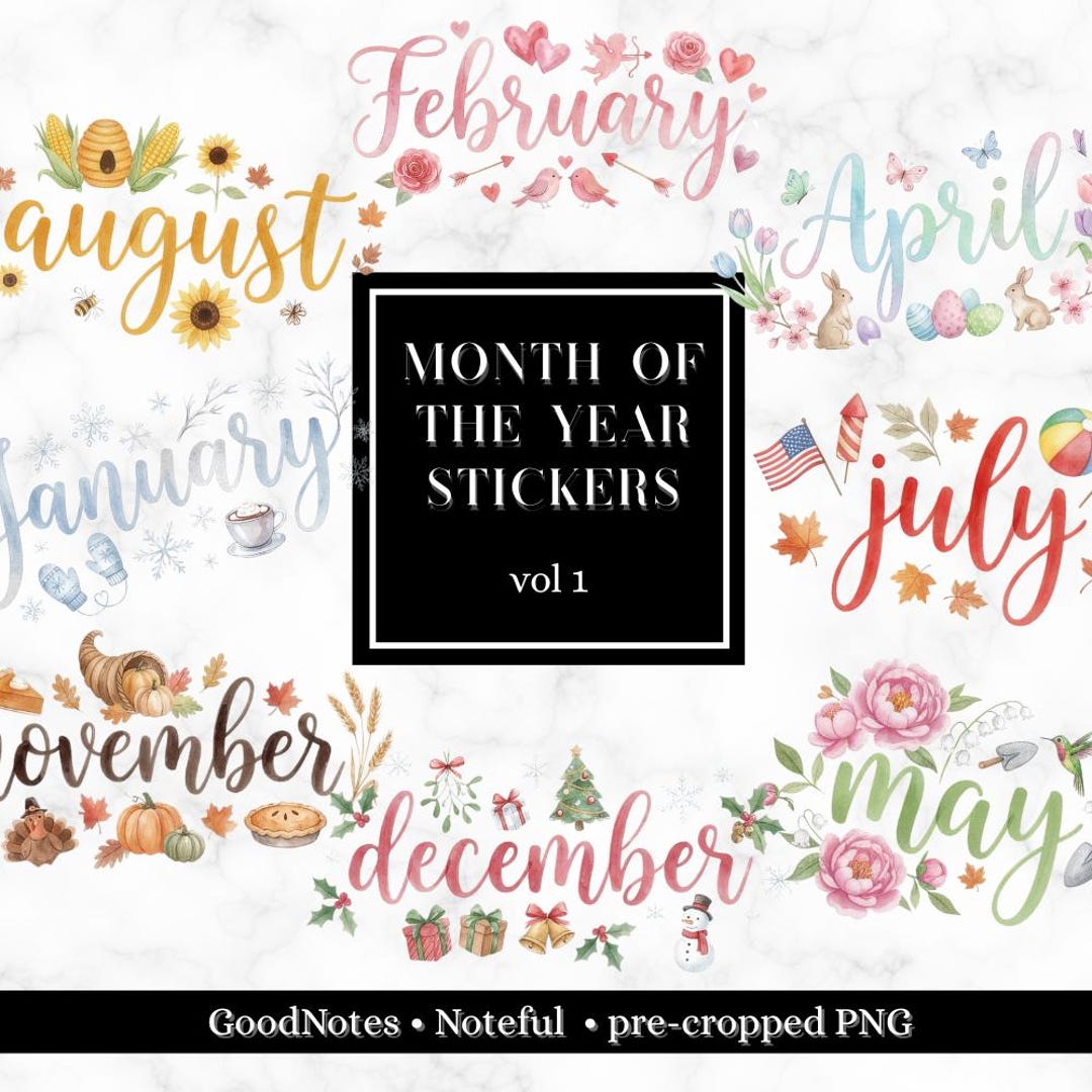 Months of Year Clipart, Watercolor Monthly Word Clip Art, Calendar ...