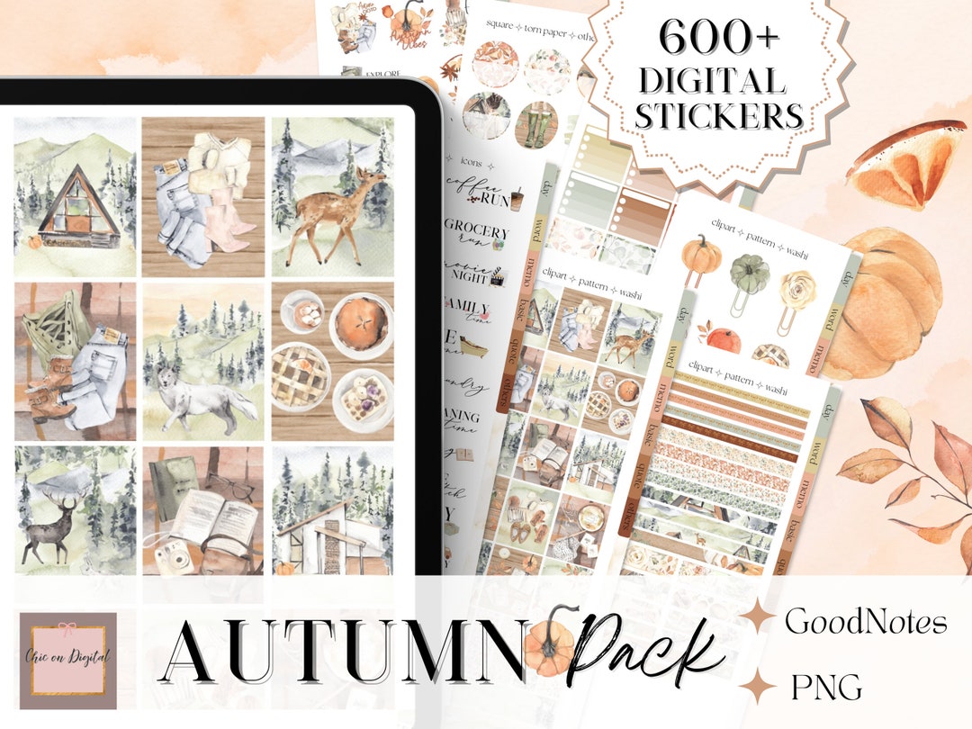 FALL DIGITAL Sticker Pack, Goodnotes Fall Stickers, Digital Planner ...