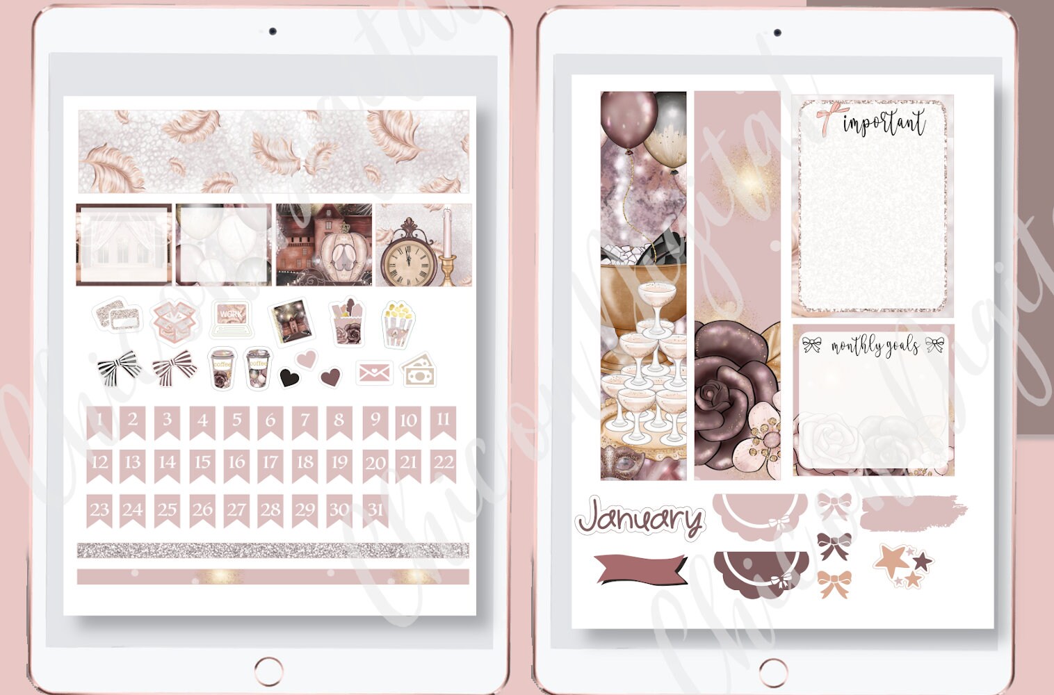 JANUARY MONTHLY KIT Digital Stickers, January Goodnotes Stickers, 2025 ...