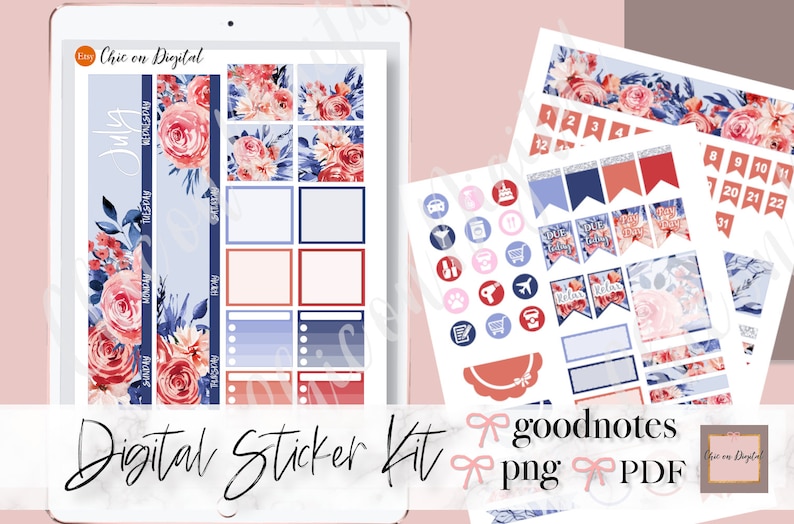 JULY MONTHLY KIT Digital Stickers July 4th Goodnotes Planner - Etsy