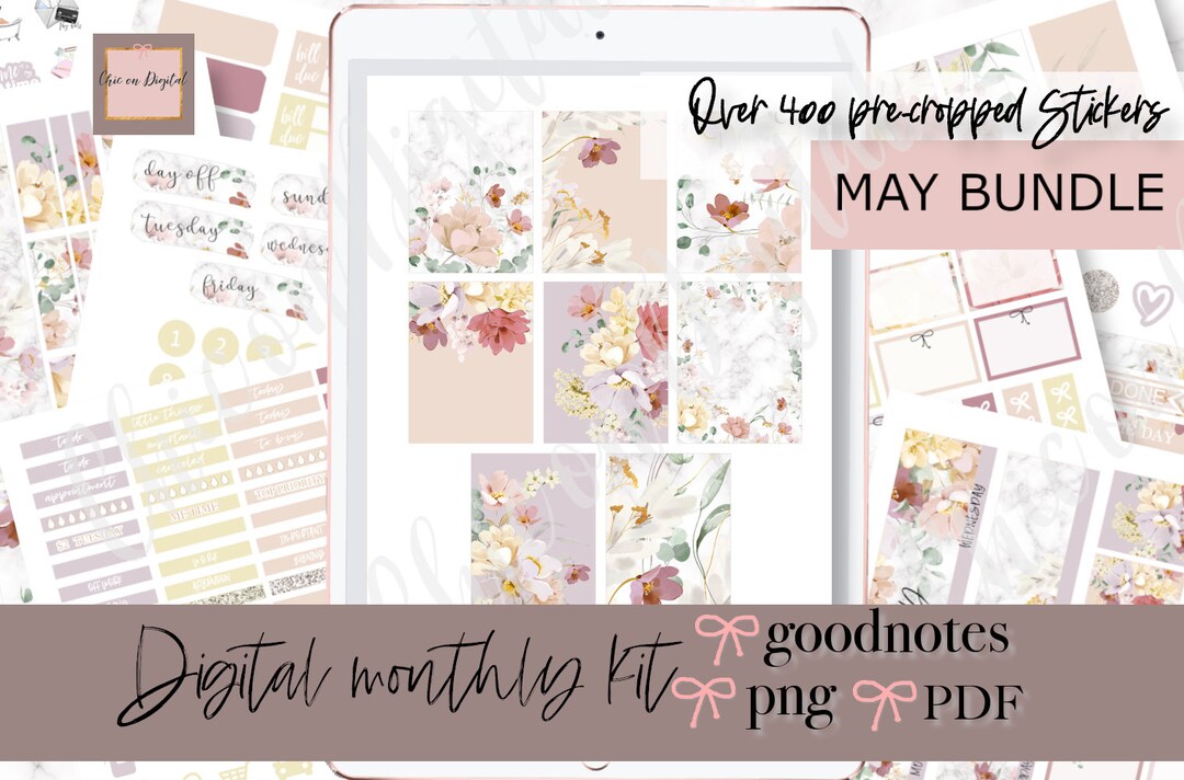 MAY MONTHLY Digital Stickers, Flower Goodnotes Stickers, May Goodnotes ...