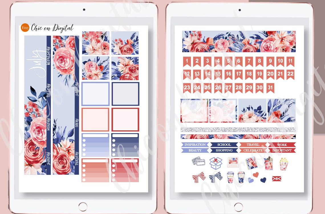 JULY MONTHLY KIT Digital Stickers July 4th Goodnotes Planner - Etsy