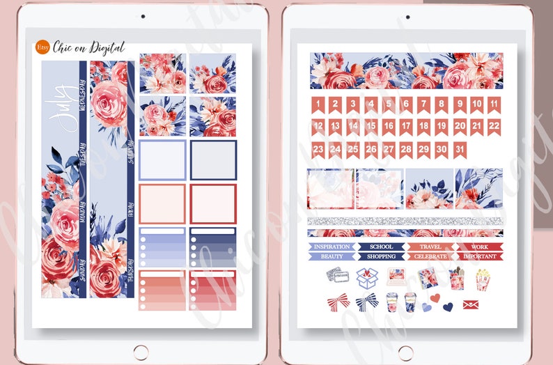 JULY MONTHLY KIT Digital Stickers July 4th Goodnotes Planner - Etsy