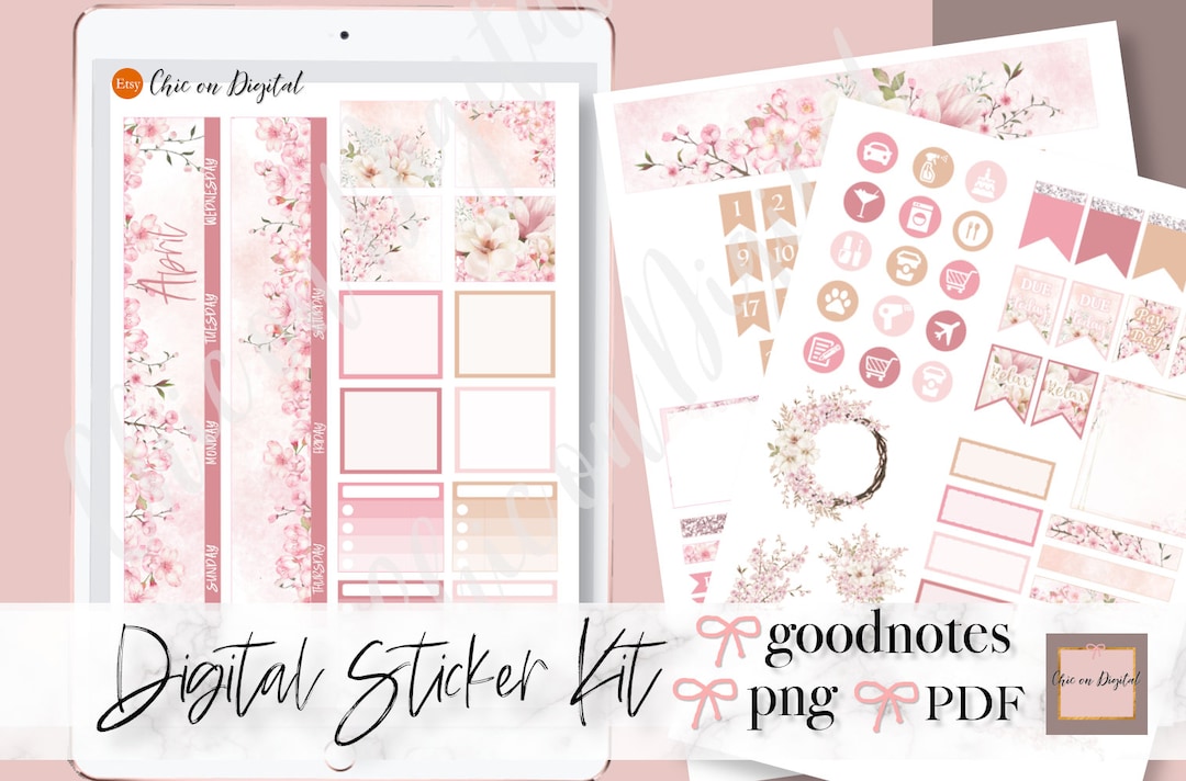 APRIL MONTHLY Goodnotes, Flower Goodnotes Sticker Kit, April Digital ...