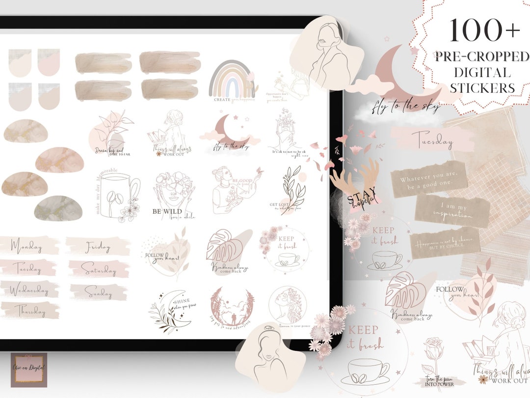 Boho Aesthetic STICKERS, That Girl Aesthetic DIGITAL STICKER ...
