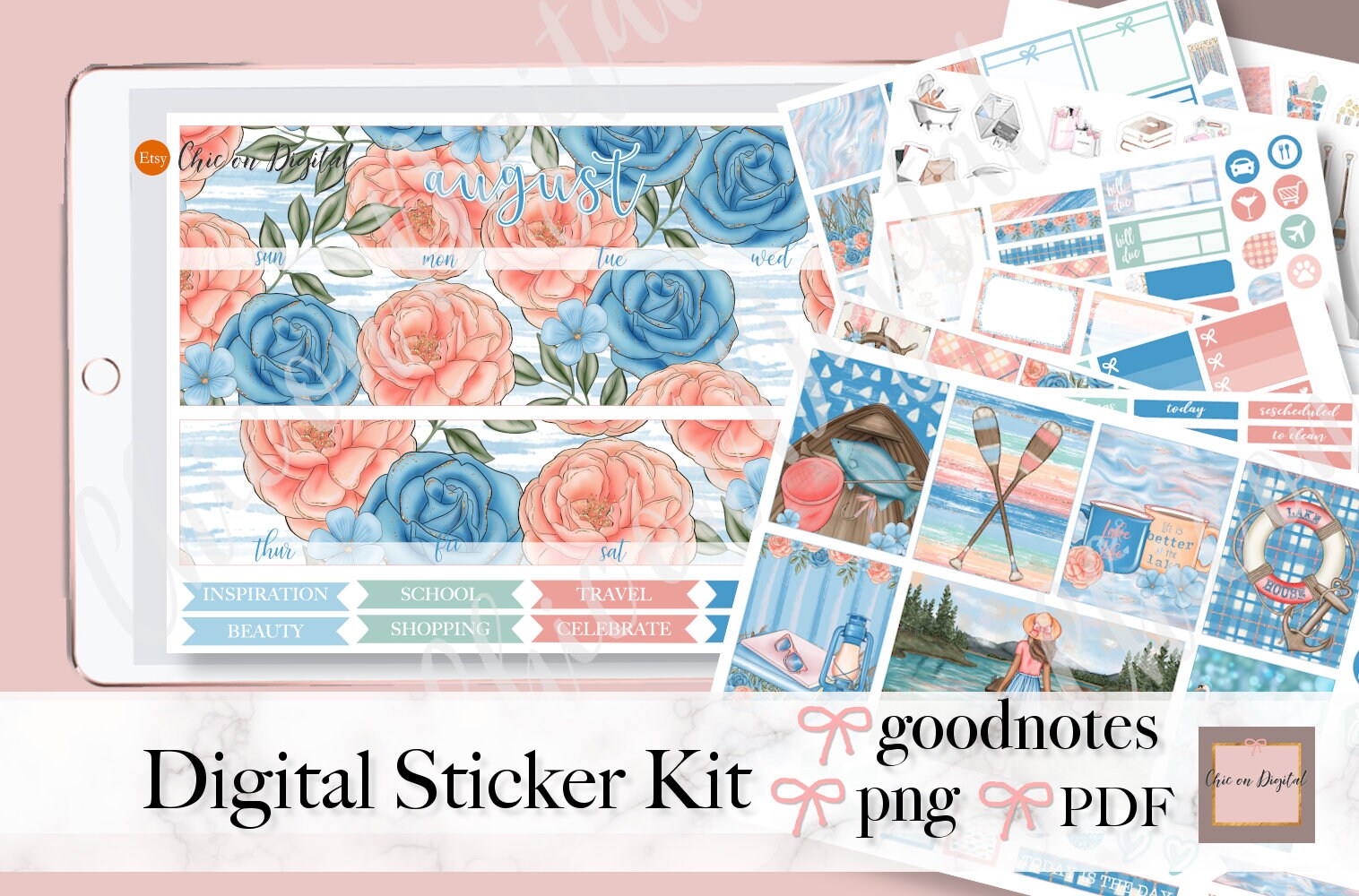 AUGUST MONTHLY KIT Digital Stickers August Goodnotes Planner - Etsy