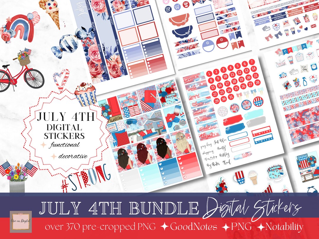 JULY 4th Digital Stickers Bundle, Independence Day Digital Stickers ...