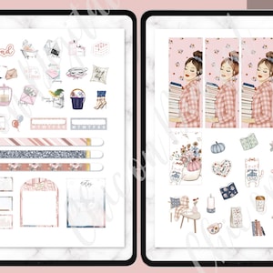 BOOKWORM GOODNOTES STICKERS, Reading Digital Stickers, Reading Girl ...