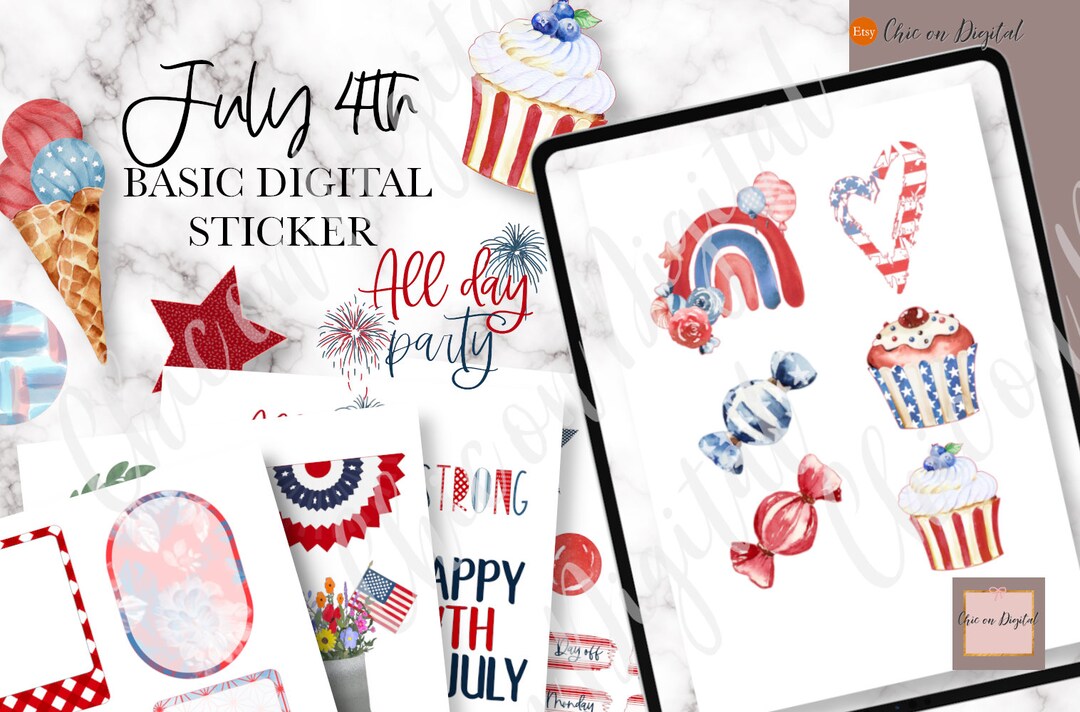 JULY 4th Digital Stickers, Independence Day Goodnotes Stickers, Pre ...
