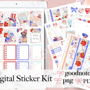 JULY MONTHLY KIT Digital Stickers, July 4th Goodnotes Planner Stickers ...