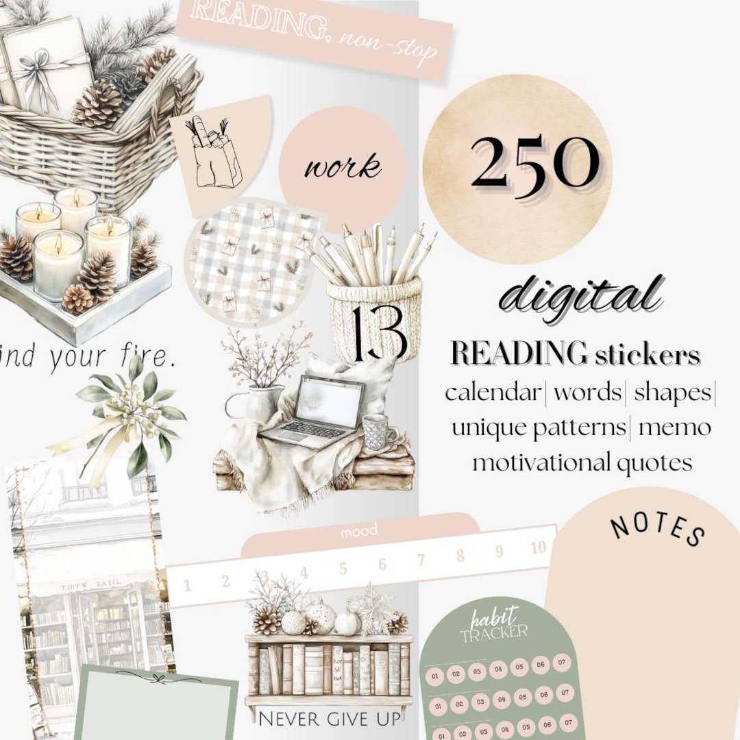 Boho Reading DIGITAL Sticker Goodnotes, Winter Book Reading ...