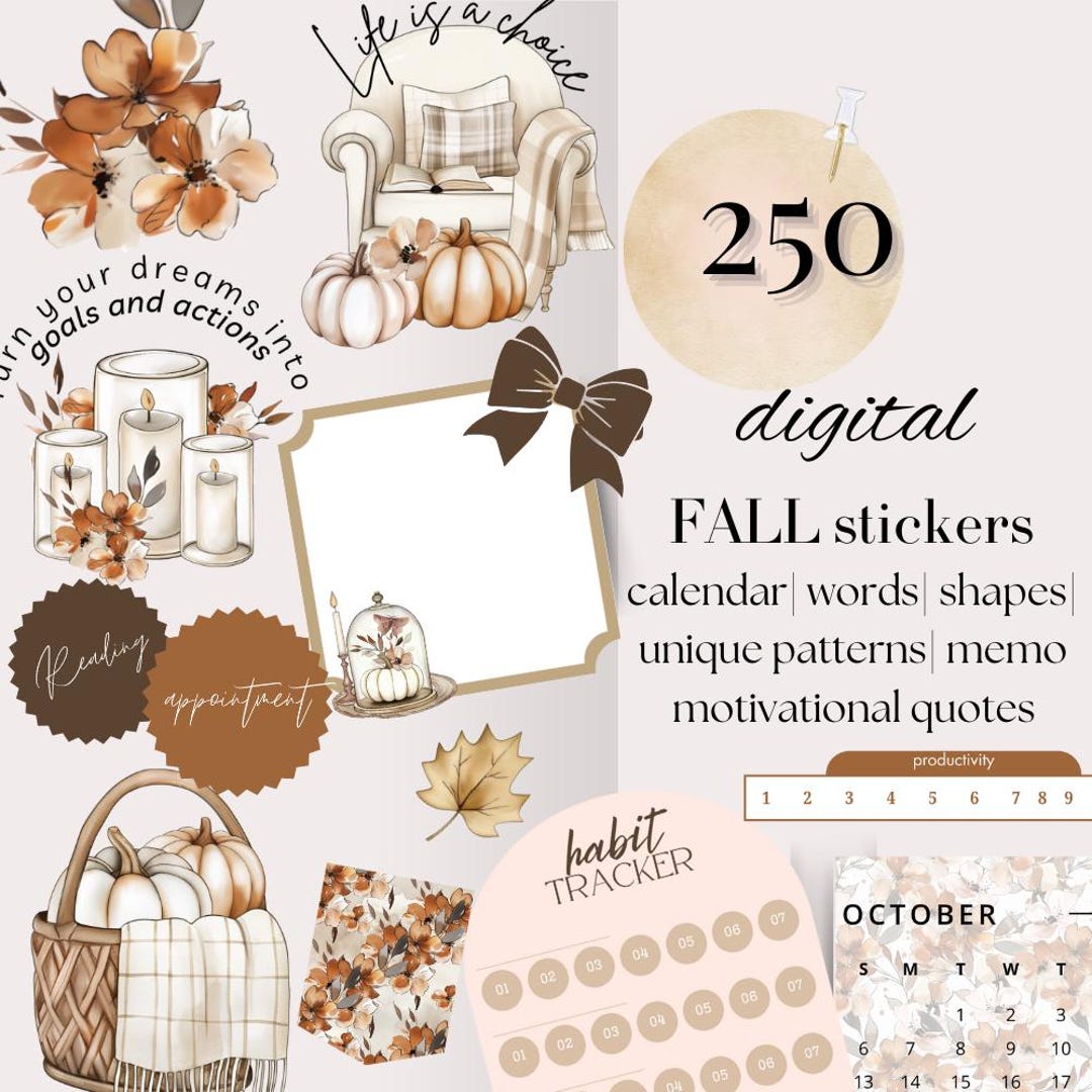 FALL DIGITAL Sticker Bundle for Goodnotes, Motivational Inspiration ...