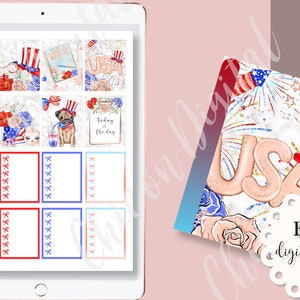JULY MONTHLY KIT Digital Stickers, July 4th Goodnotes Planner Stickers ...