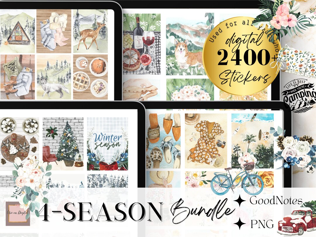 Spring, Summer, Fall & Winter Sticker Pack, Goodnotes Stickers Bundle ...