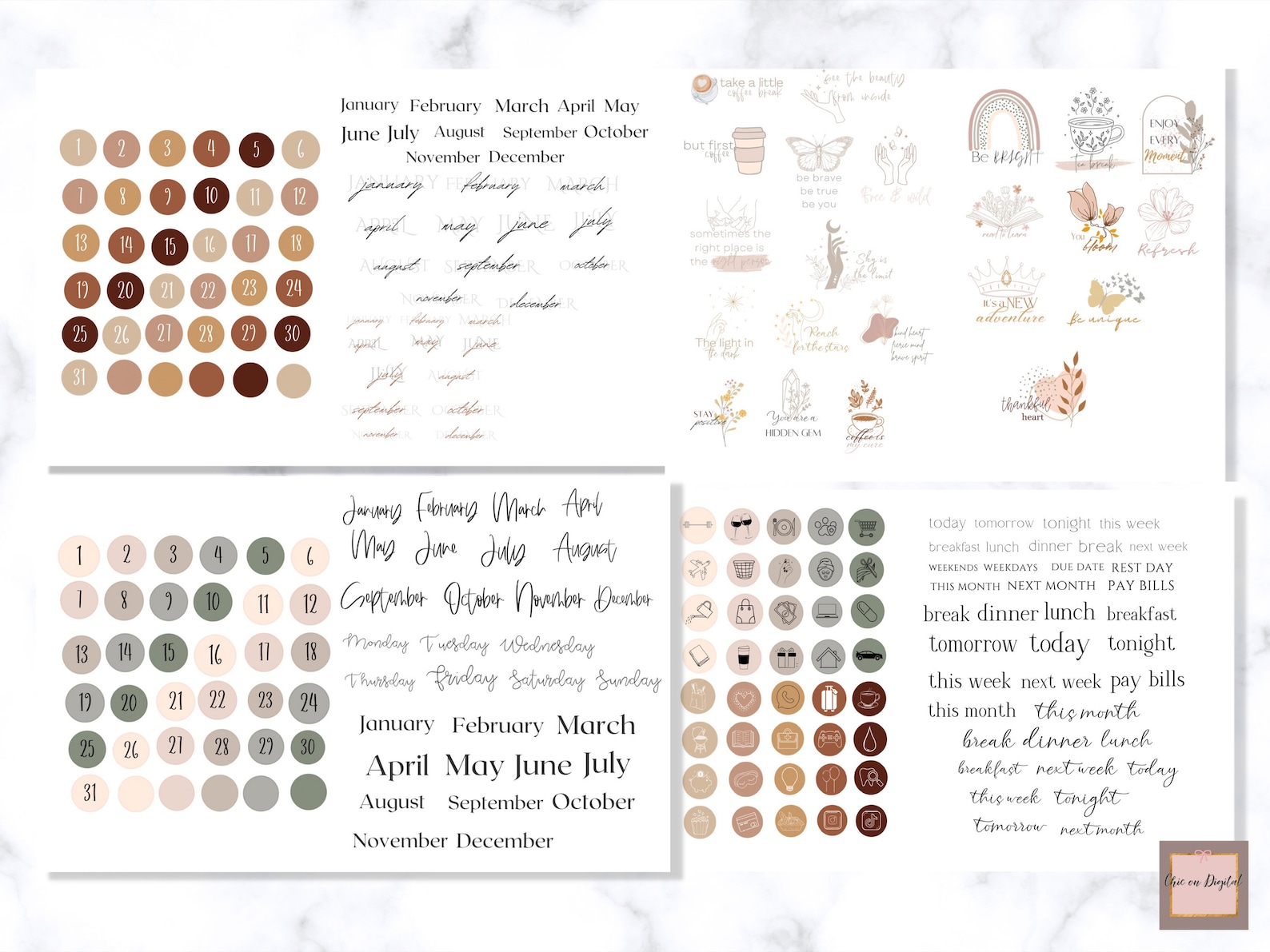 NEUTRAL BASIC Digital Stickers, Floral Goodnotes Stickers, Goodnotes ...