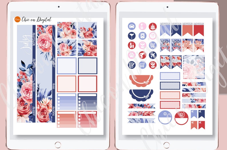 JULY MONTHLY KIT Digital Stickers July 4th Goodnotes Planner - Etsy