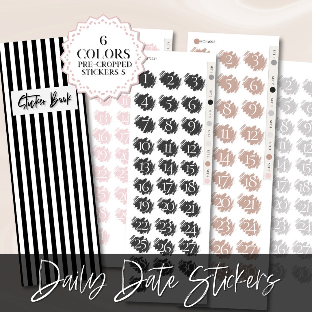 Digital Date Stickers Watercolor Splash Style Black Goodnotes Sticker ...