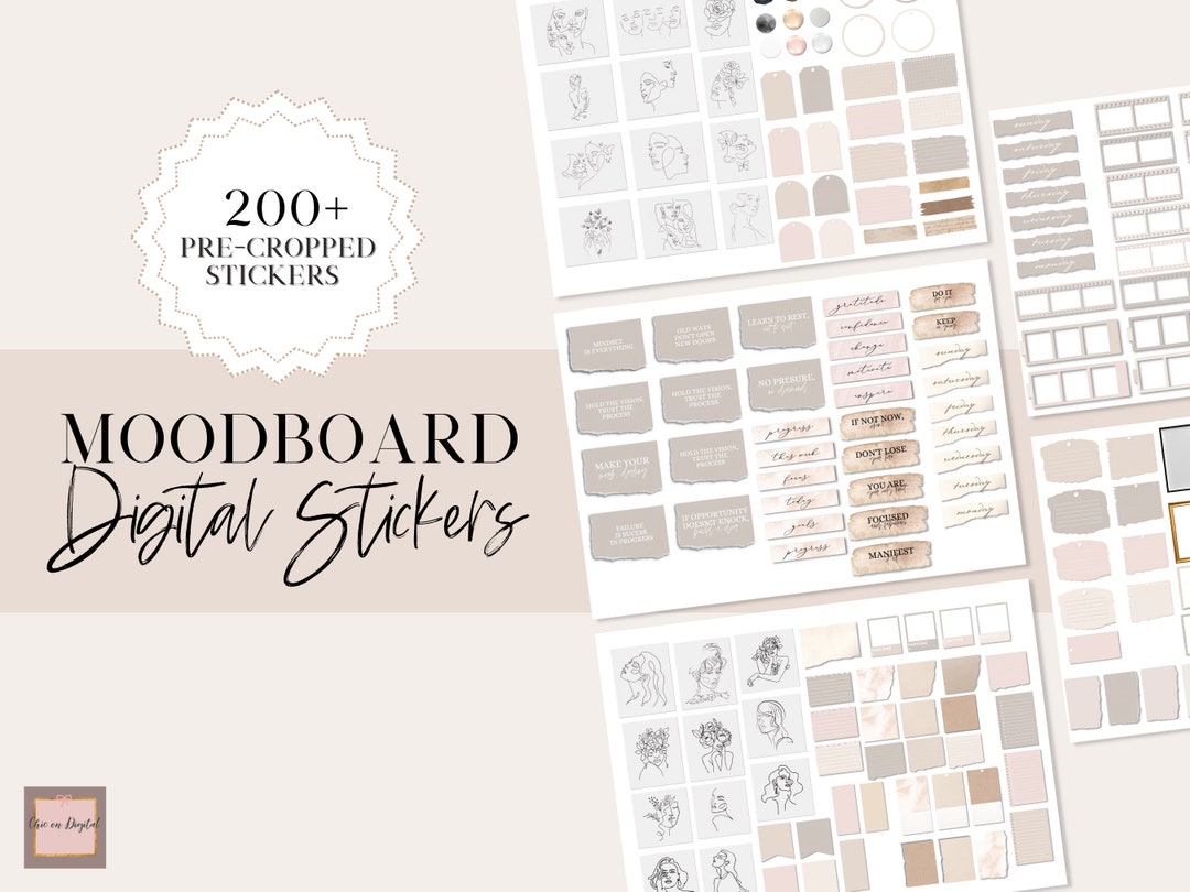 Moodboard DIGITAL STICKERS, Aesthetic Digital Stickers, Neutral ...