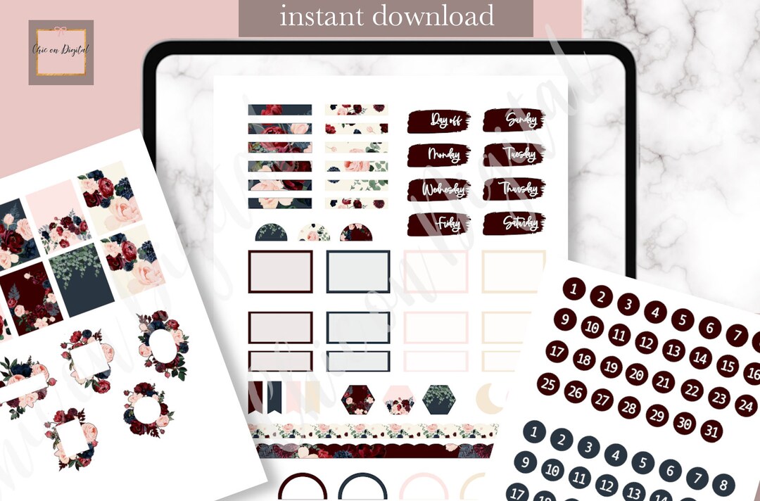 RED Floral GOODNOTES STICKERS, Floral Digital Stickers, Functional ...