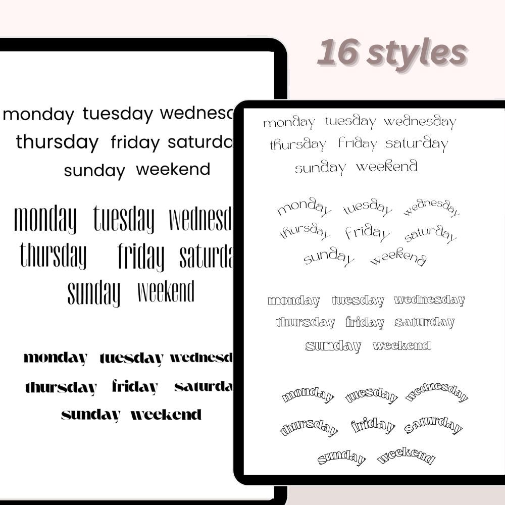 Digital Days of the Week Sticker Goodnotes Functional Sticker, Black ...