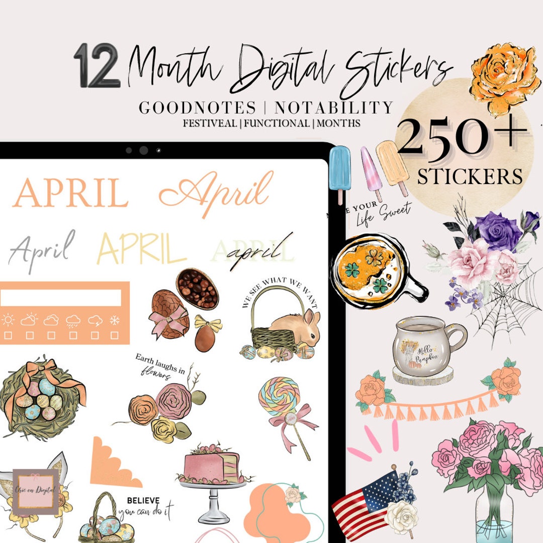 DIGITAL MONTH STICKER Goodnotes Month Date Sticker Functional Travel ...