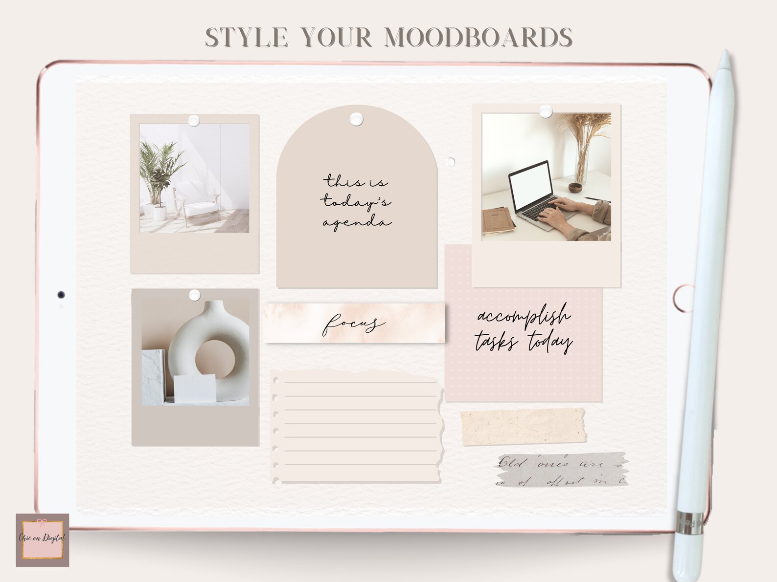 Moodboard DIGITAL STICKERS, Aesthetic Digital Stickers, Neutral ...