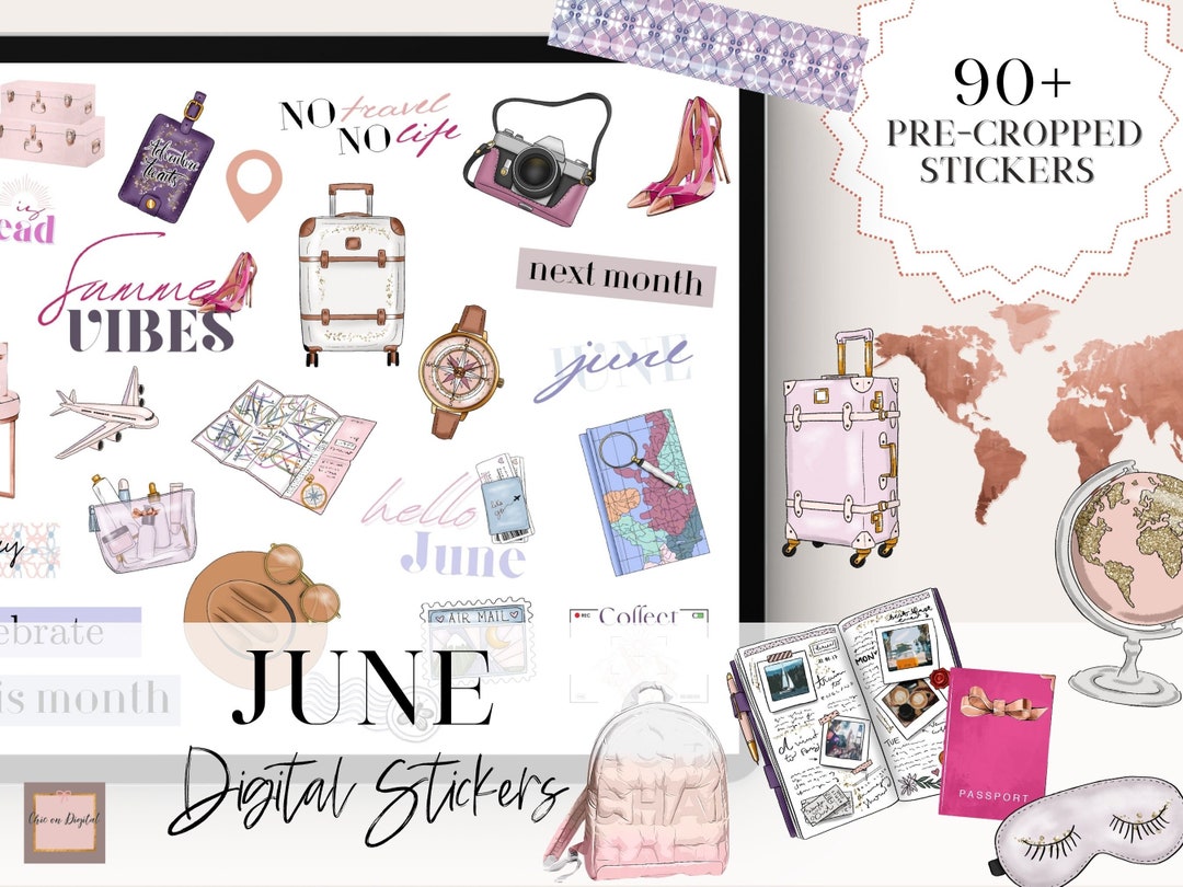 JUNE DIGITAL PLANNER Stickers, Travel Goodnotes Sticker, Summer Digital ...