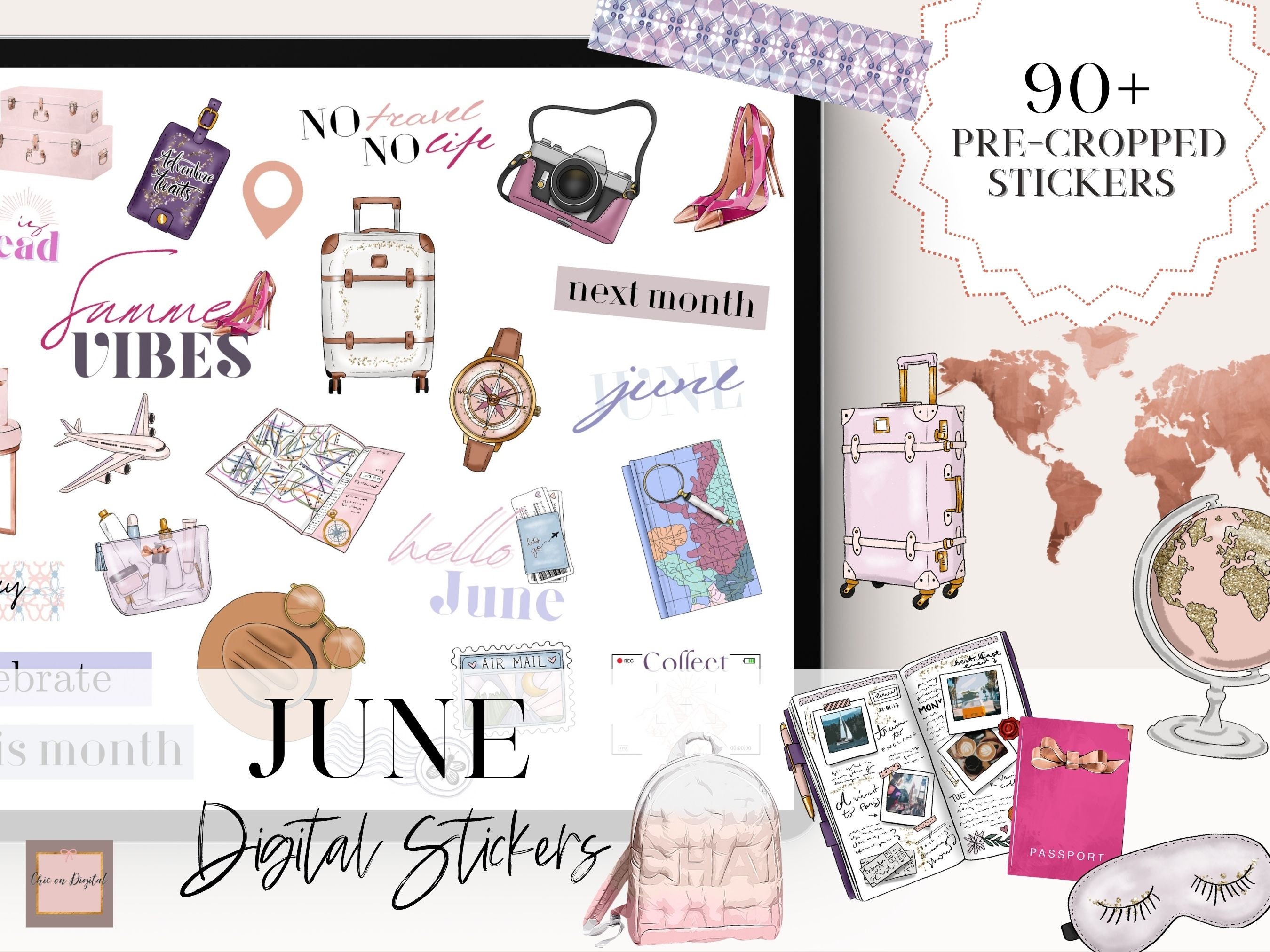 JUNE DIGITAL PLANNER Stickers, Travel Goodnotes Sticker, Summer Digital ...