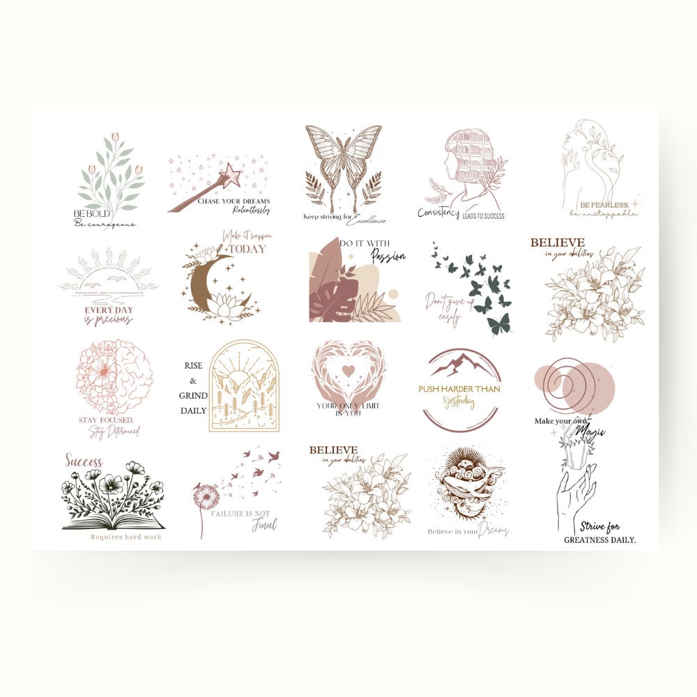 BOHO DIGITAL STICKERS Aesthetic Goodnotes Sticker Pack Digital Quote ...