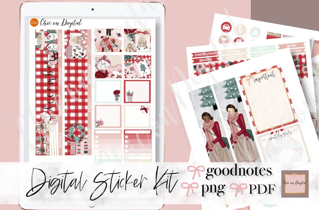 DECEMBER MONTHLY KIT Digital Stickers, December Goodnotes Stickers ...