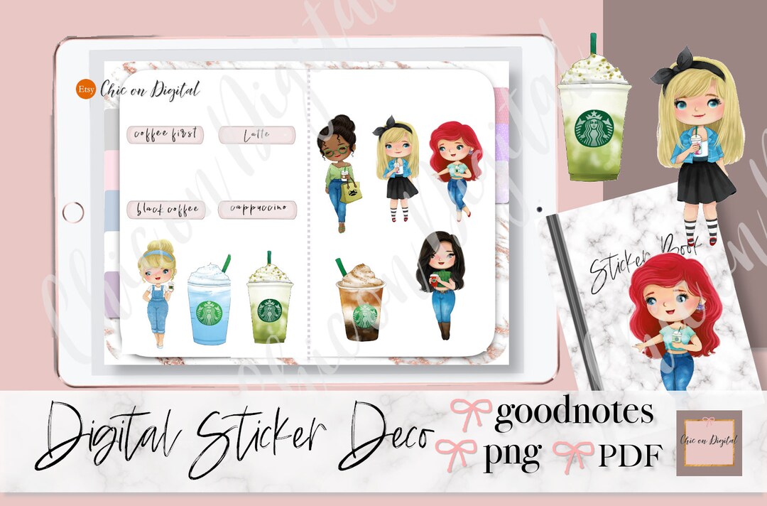 COFFEE GIRL DIGITAL Stickers, Princess Goodnotes Stickers, Pre-cropped ...